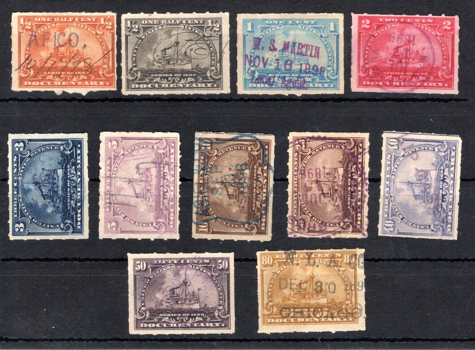 US Revenue Stamp Documentary Battleship short set- (missing R166 ...